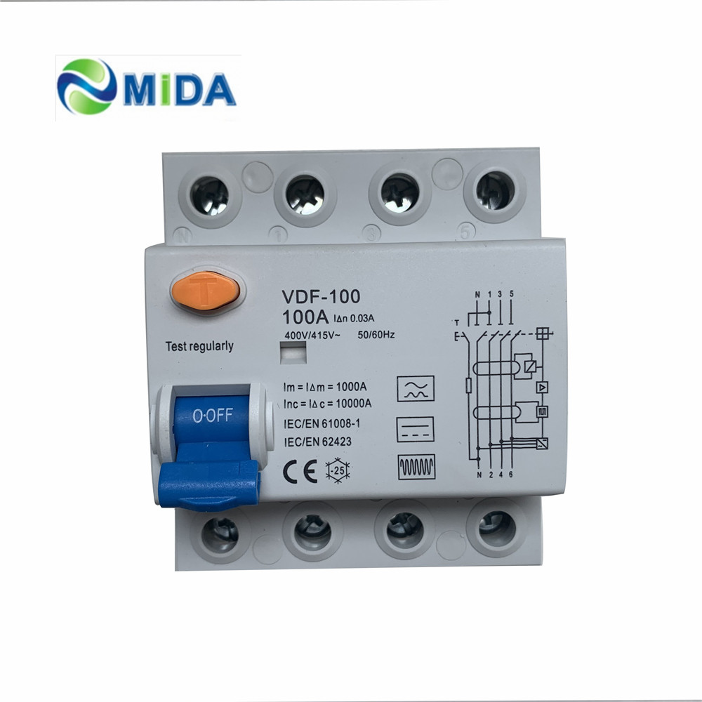 China 100A AC 100mA 4pole 10KA Type B RCD DC 6mA EV RCCB Circuit ...